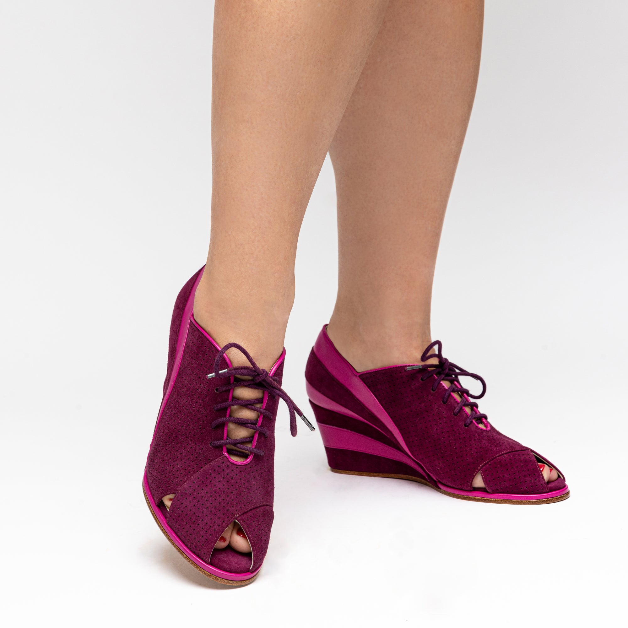 Esme 1930s Wedges (Fuchsia/Wine) – American Duchess
