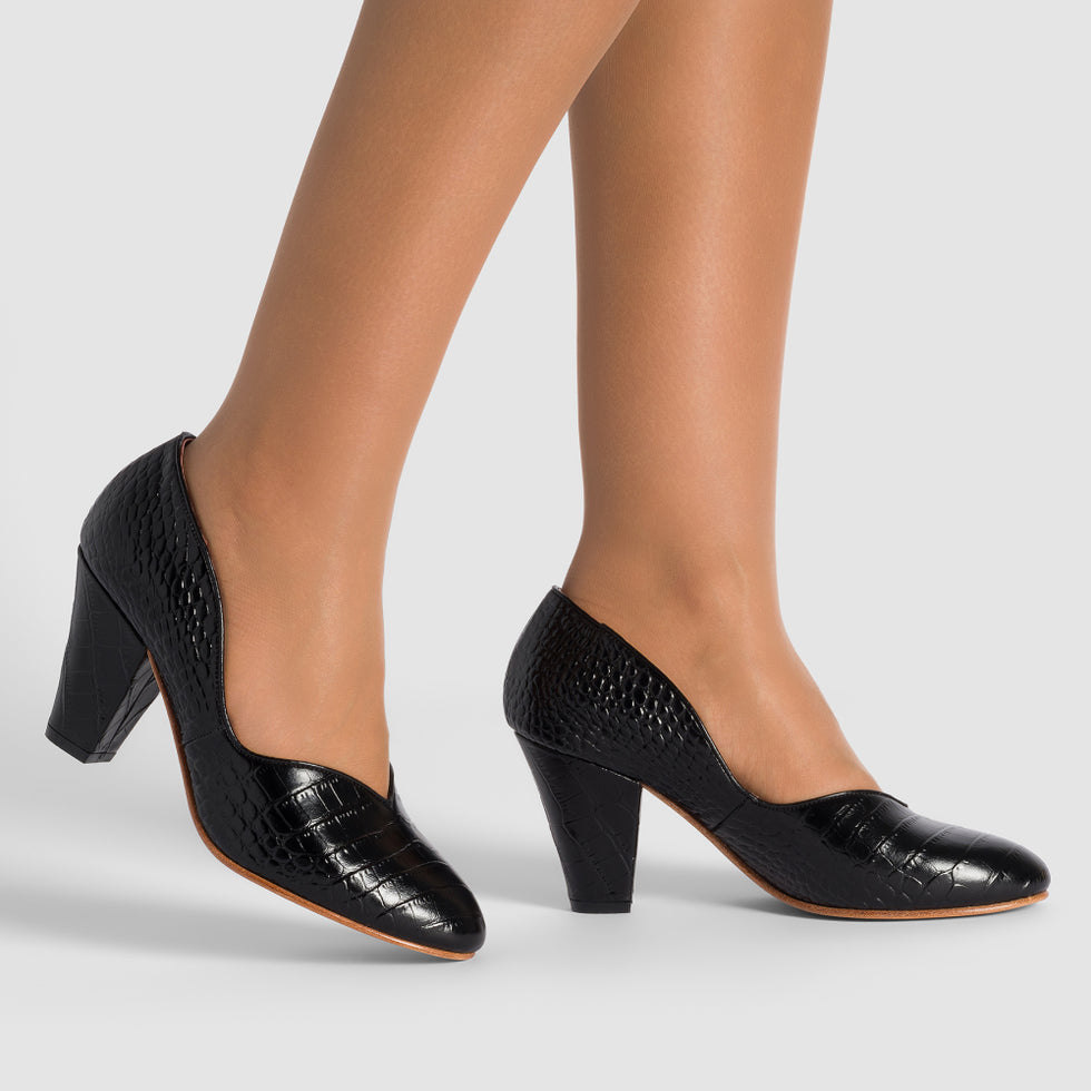 Marilyn Vintage Pumps (Mock Croc Black) – American Duchess