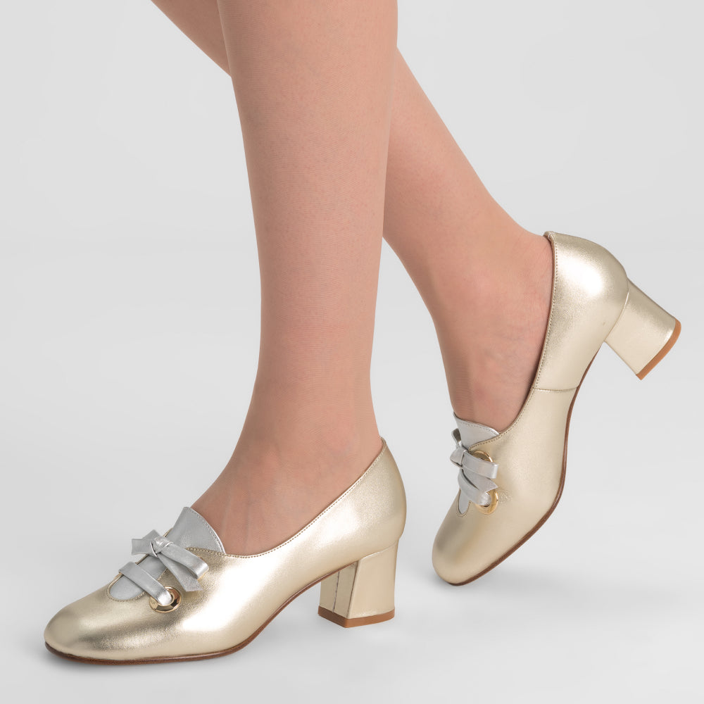 Pattie 1960s Shoes (Gold/Silver) – American Duchess