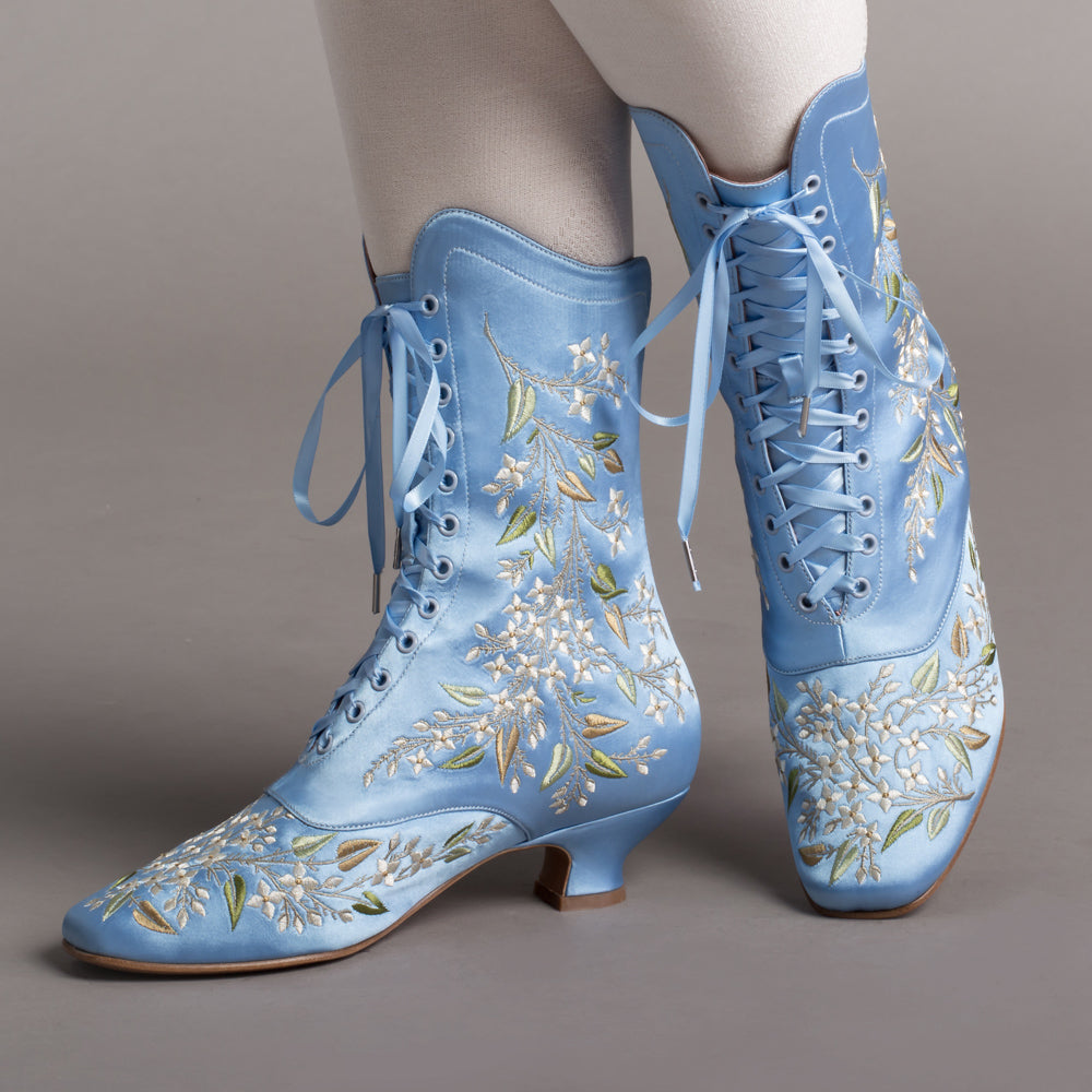 Flora Women's Embroidered Boots (Blue) – American Duchess