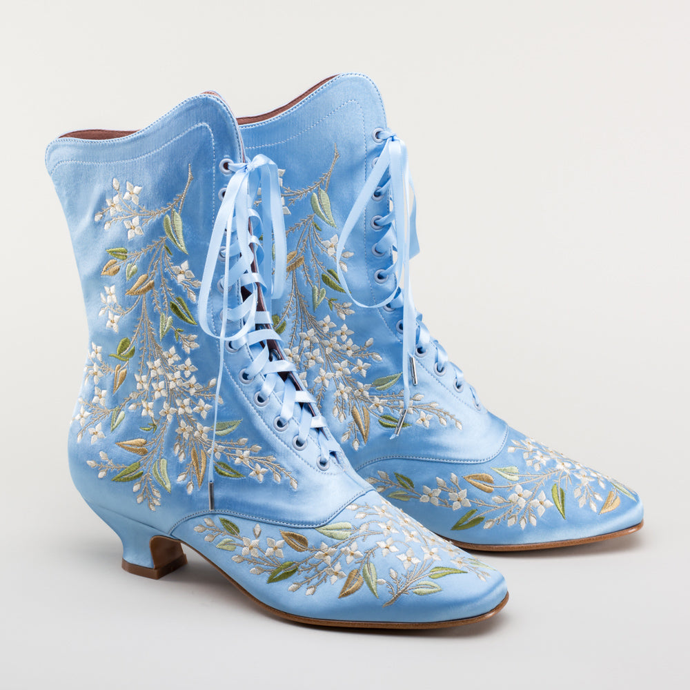 Flora Women's Embroidered Boots (Blue) – American Duchess