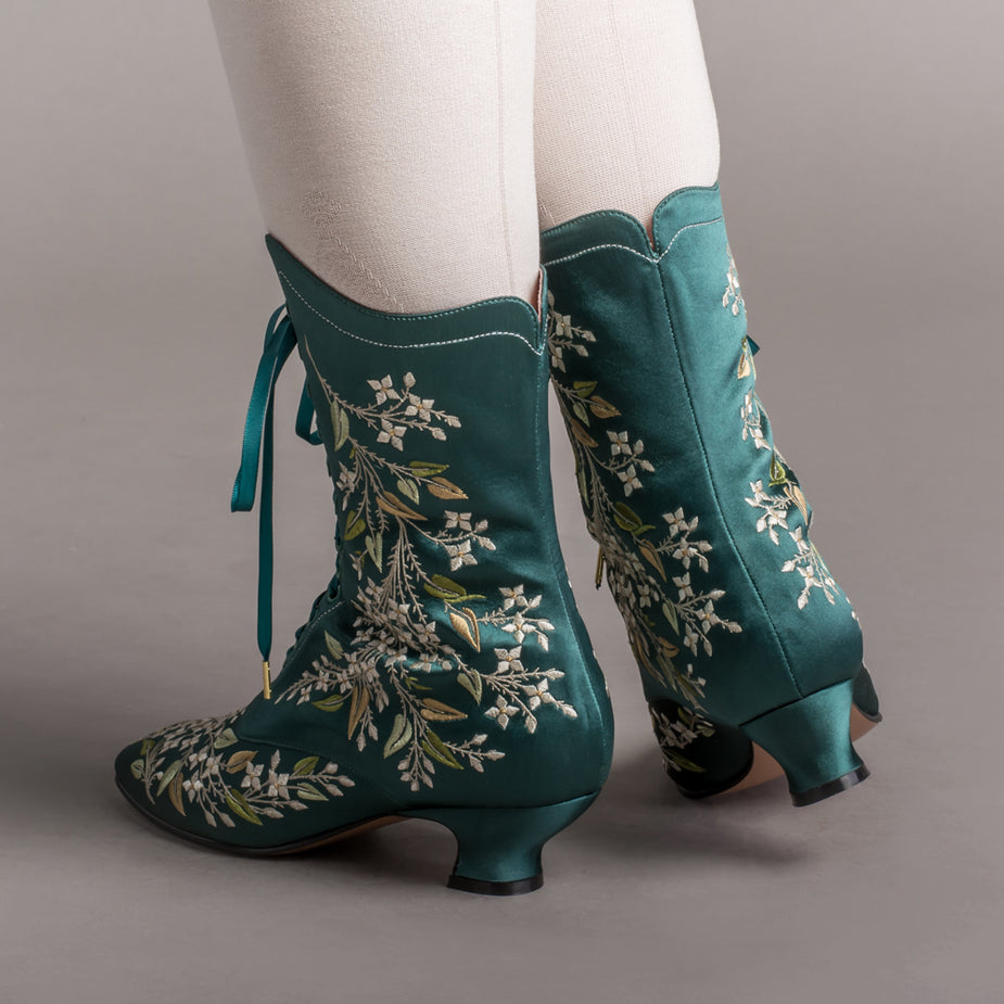 Flora Women's Embroidered Boots (Emerald Green) – American Duchess