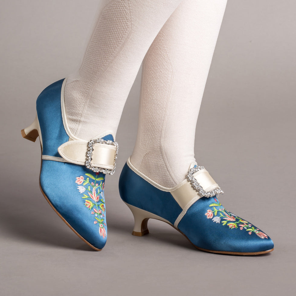 Primrose 18th Century Shoes (Blue/Ivory) – American Duchess