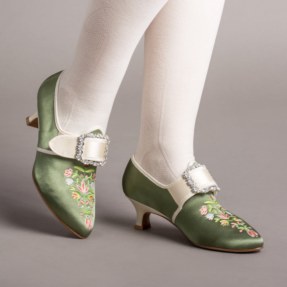 Primrose 18th Century Shoes (Green/Ivory) – American Duchess