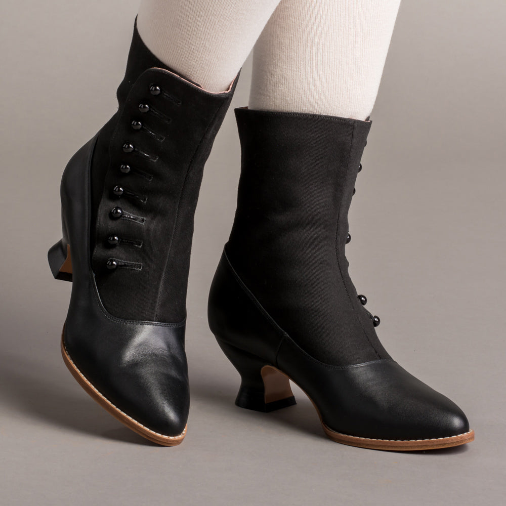 Manhattan Women's Victorian Cloth-Top Button Boots (Black) – American ...