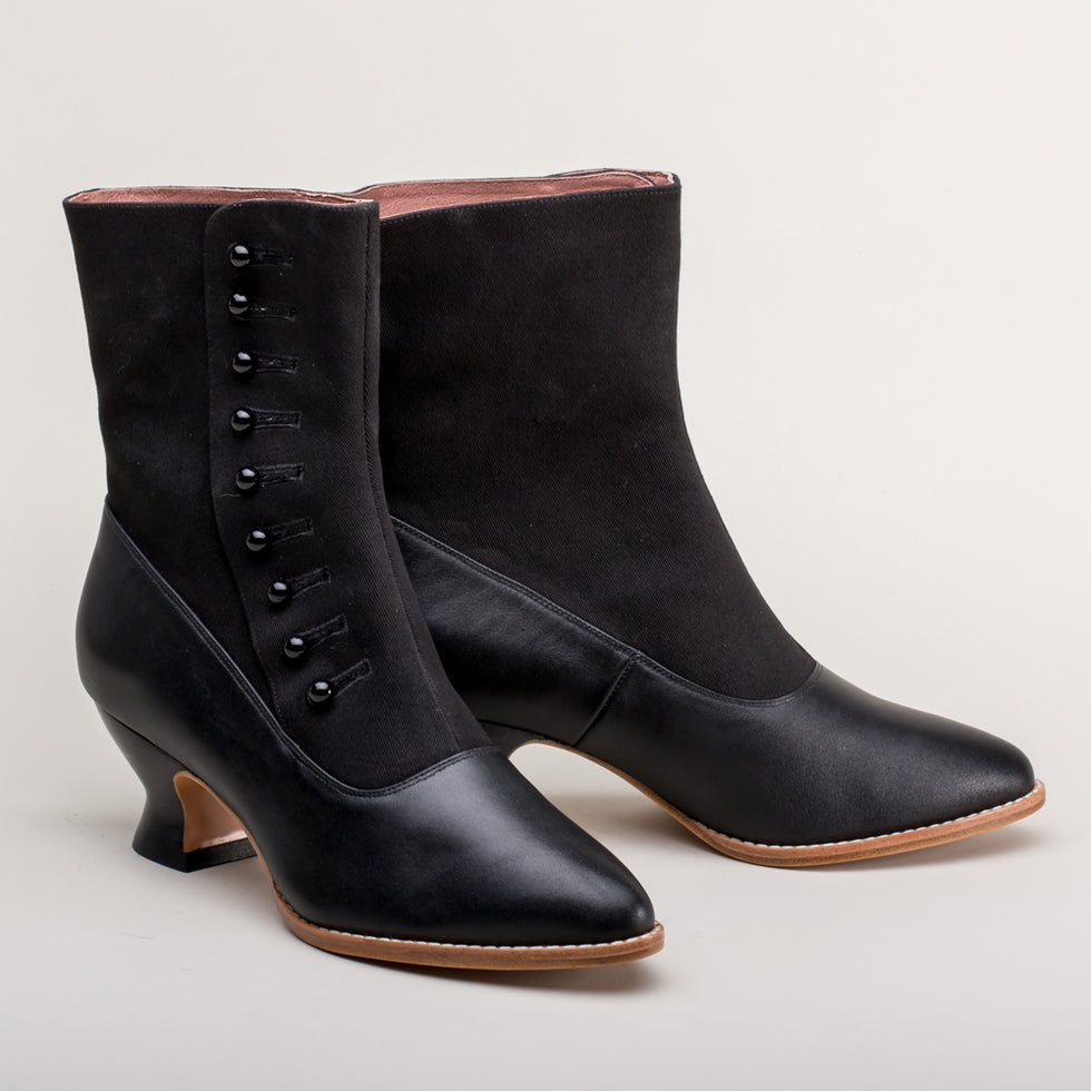 Manhattan Victorian Cloth-Top Button Boots (Black) – American Duchess