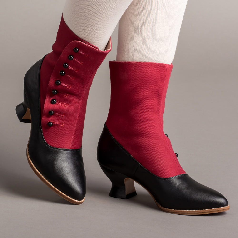 Manhattan Women's Victorian Cloth-Top Button Boots (Burgundy/Black ...