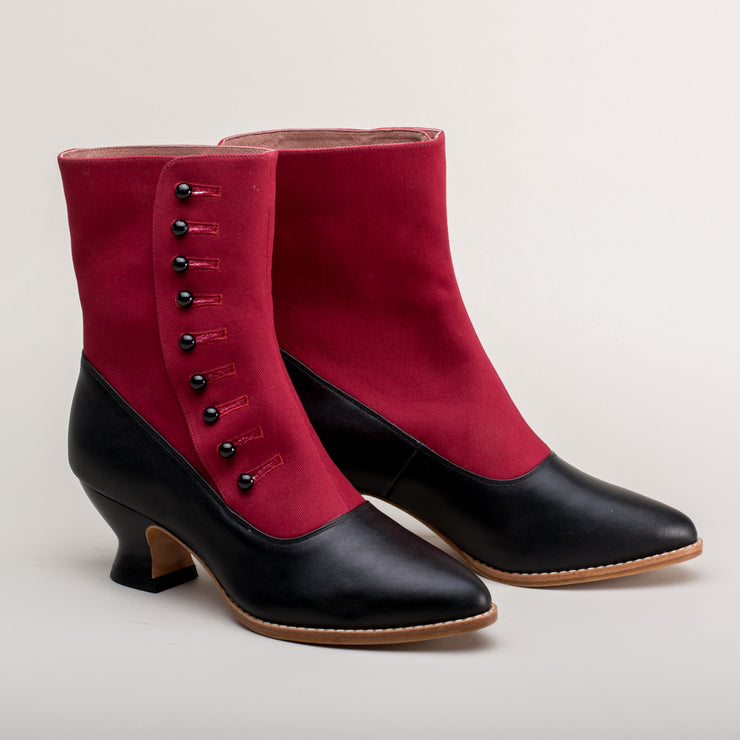 Manhattan Victorian Cloth-Top Button Boots (Burgundy/Black) – American ...
