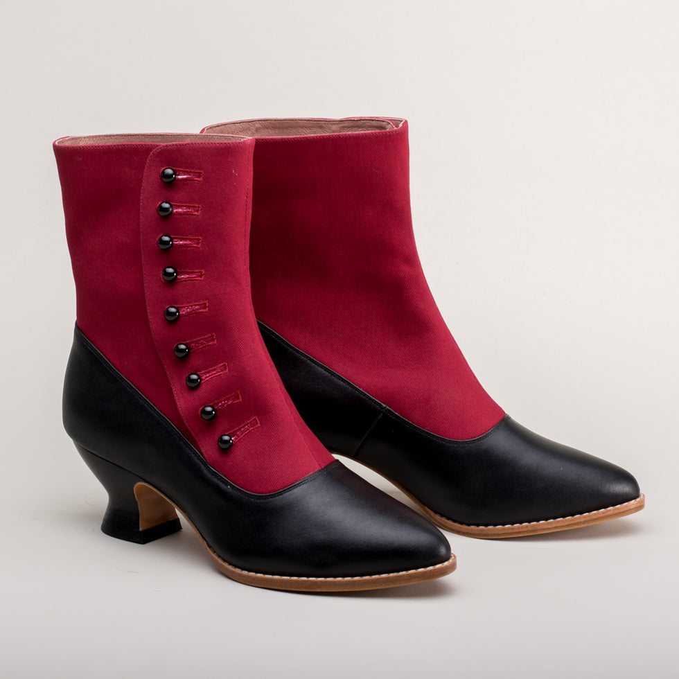 Manhattan Victorian Cloth-Top Button Boots (Burgundy/Black) – American ...