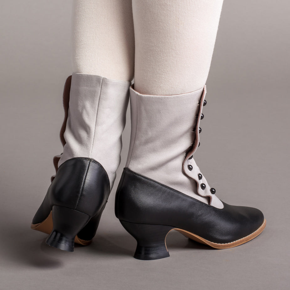 Manhattan Women's Victorian Cloth-Top Button Boots (Grey/Black ...