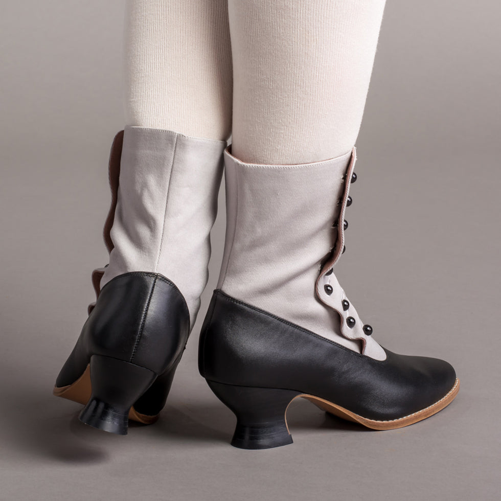 Manhattan Victorian Cloth-Top Button Boots (Grey/Black) – American Duchess