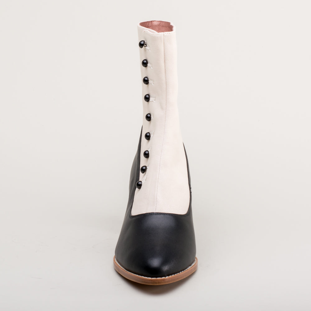 Manhattan Victorian Cloth-Top Button Boots (Ivory/Black) – American Duchess
