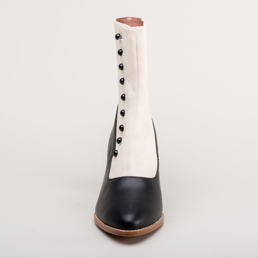 Manhattan Victorian Cloth-Top Button Boots (Ivory/Black) – American Duchess