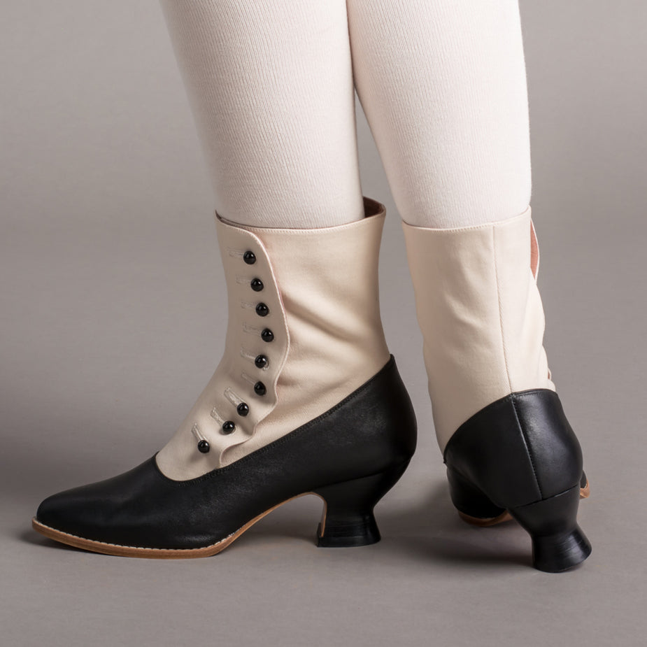 Manhattan Victorian Cloth-Top Button Boots (Ivory/Black) – American Duchess
