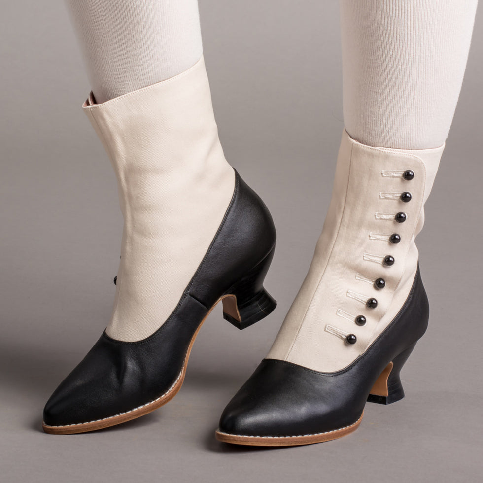 Manhattan Victorian Cloth-Top Button Boots (Ivory/Black) – American Duchess
