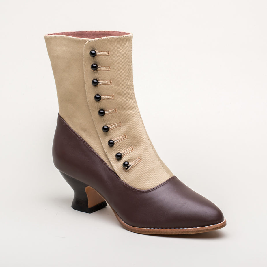 Manhattan Women's Victorian Cloth-Top Button Boots (Tan/Brown ...