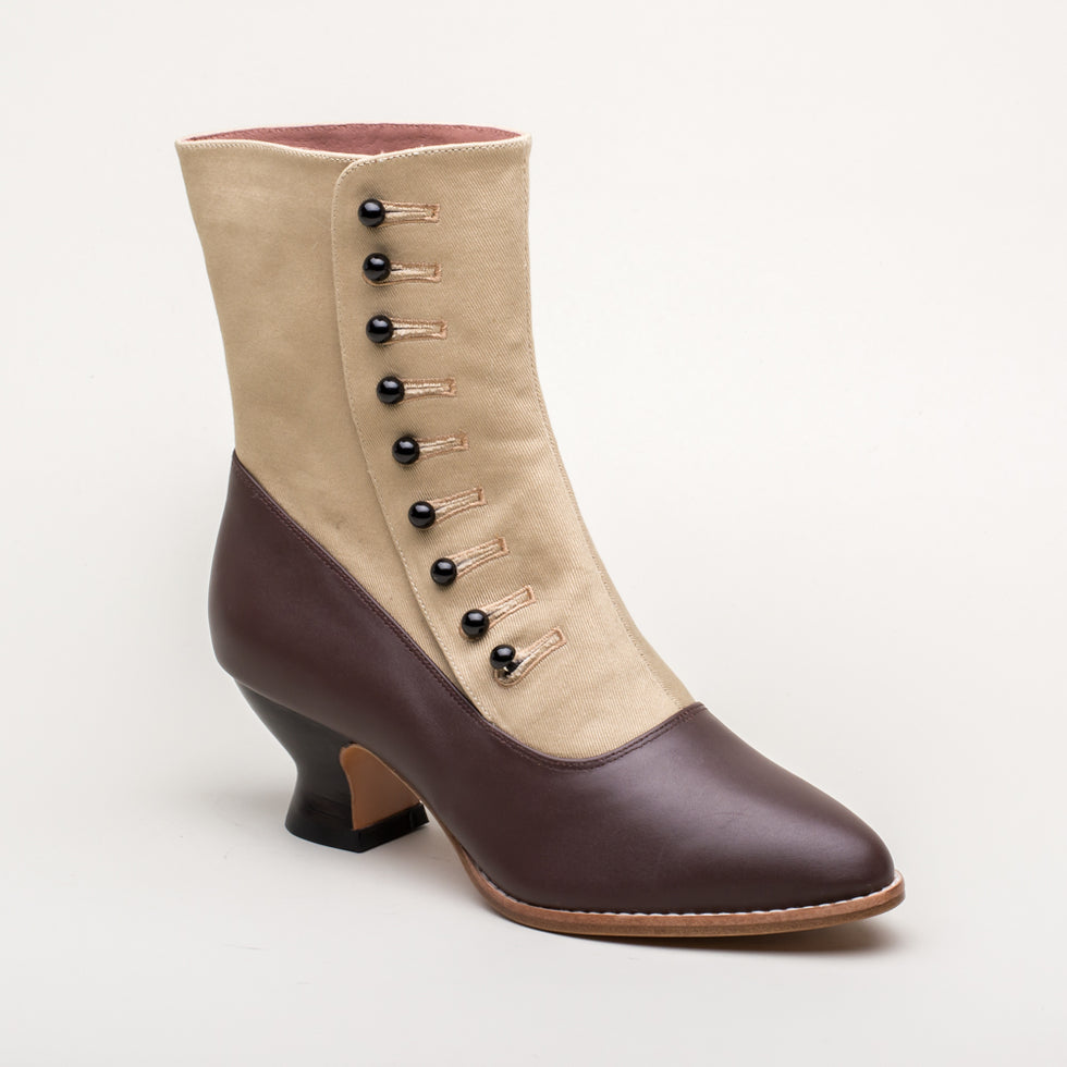 Manhattan Victorian Cloth-Top Button Boots (Tan/Brown) – American Duchess