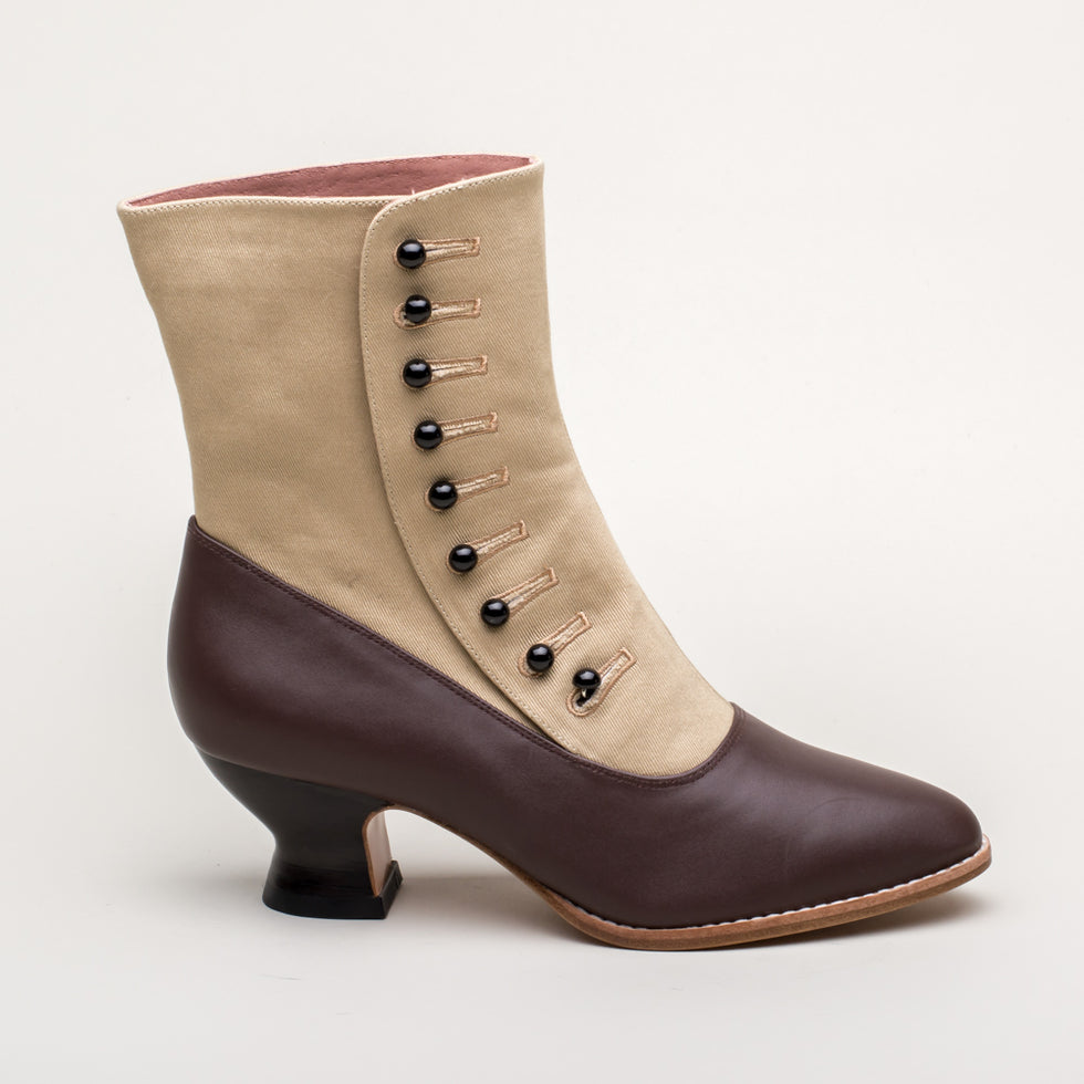 Manhattan Victorian Cloth-Top Button Boots (Tan/Brown) – American Duchess