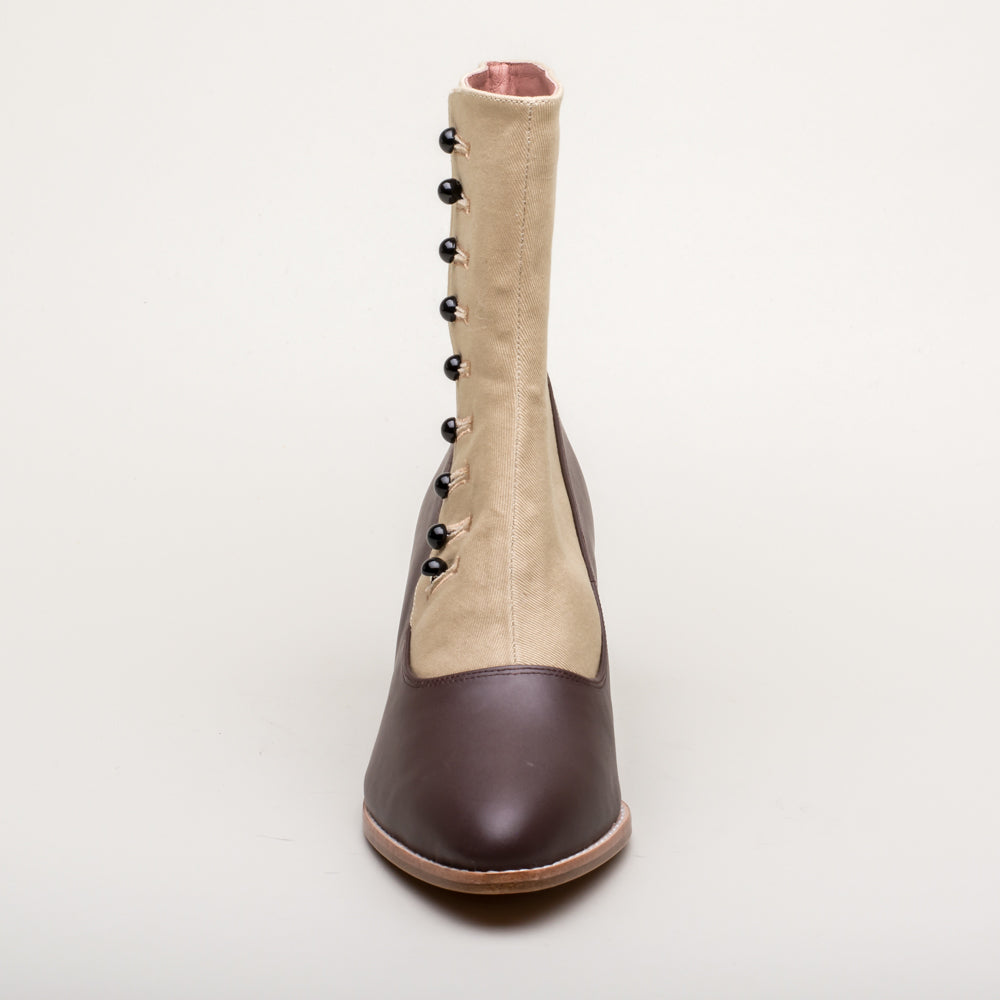 Manhattan Victorian Cloth-Top Button Boots (Tan/Brown) – American Duchess