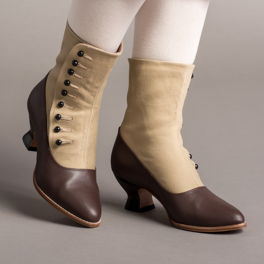 Manhattan Victorian Cloth-Top Button Boots (Tan/Brown) – American Duchess