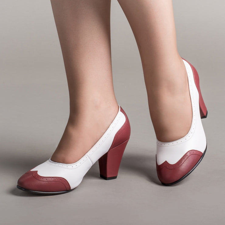 Peggy 1940s Spectator Pumps (Oxblood/White) – American Duchess