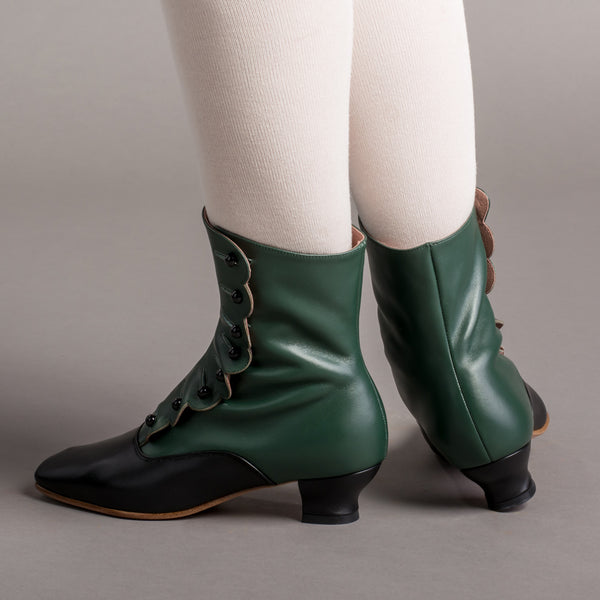 American Duchess: Renoir Women's Victorian Button Boots (Green/Black)