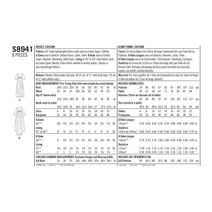 Simplicity S8941 Regency Gown & Robe Sewing Pattern – American Duchess